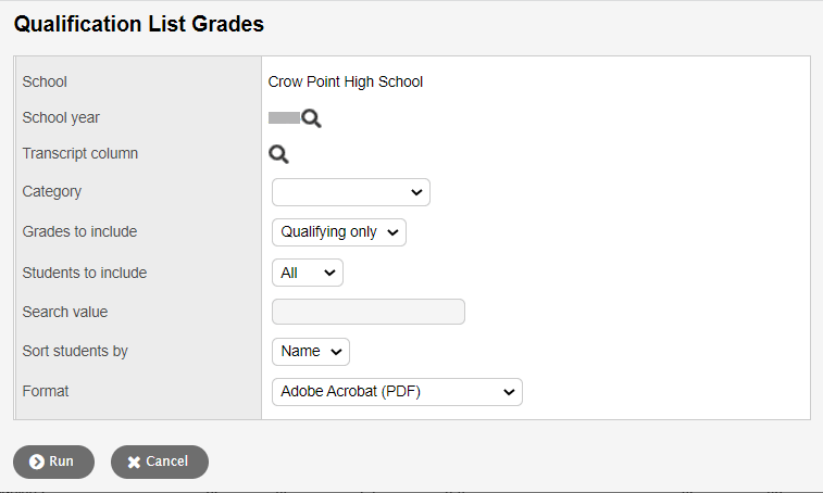 Qualification List Report with Grades